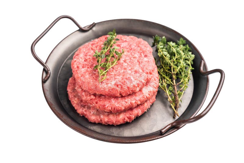Stack of Raw Meat Patties, Cutlets, Chopped Meat for Burgers in Stell ...