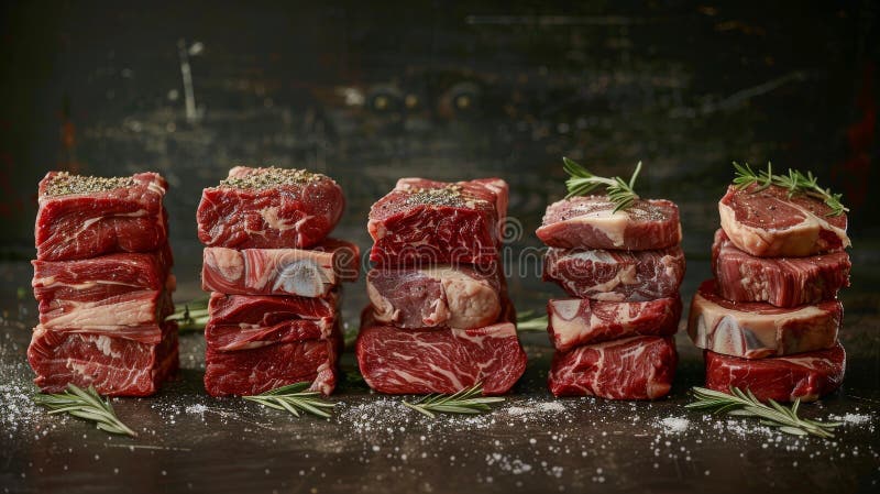Stack of Raw Meat on Table stock image. Image of butcher - 313616133