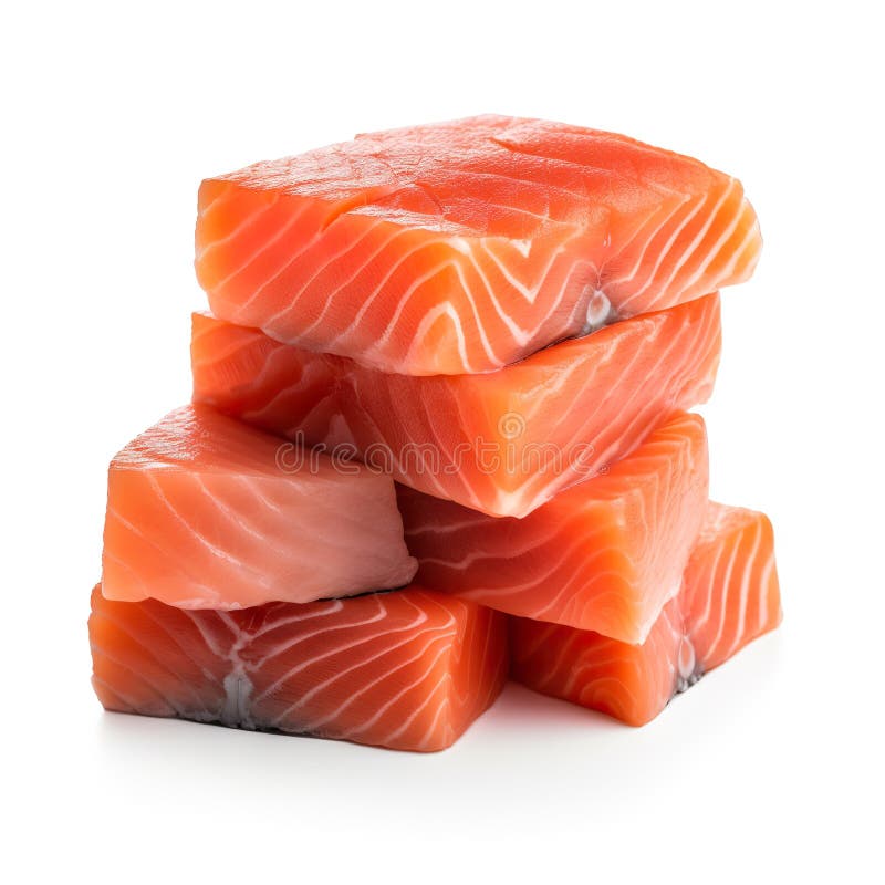 Stack of Raw Salmon Pieces on White Background. Salmon Slice Ready for ...