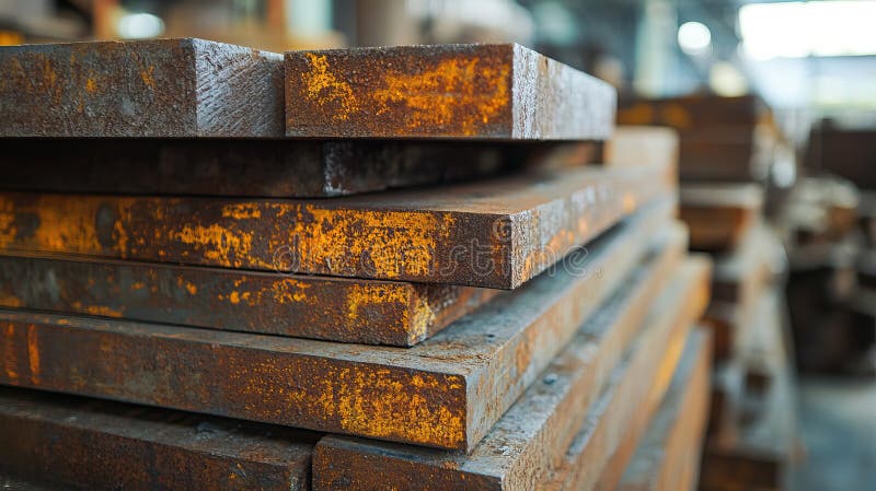 Stack of Raw Steel Billets with Rust and Rough Texture in a Warehouse ...