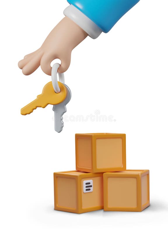 Stack of Realistic Boxes, Hand Holding Keys. Vector Composition on ...