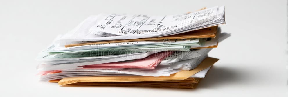 Stack of Receipts and Order Confirmations on a Clean White Surface ...