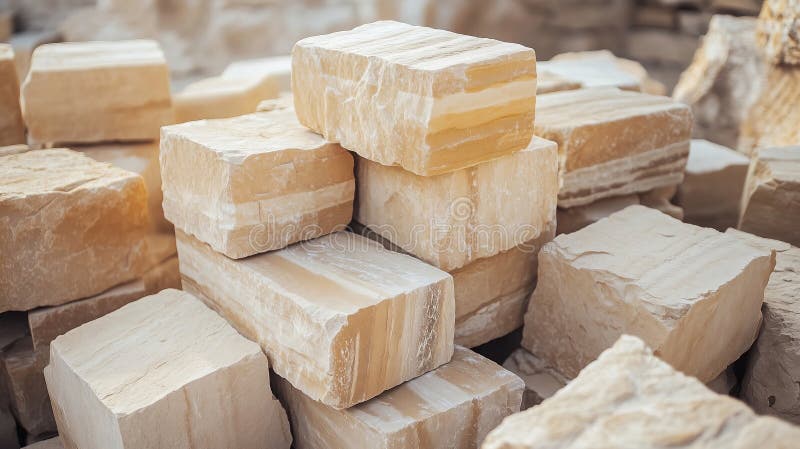 Stack of Rectangular Beige Stone Blocks in Sunlight Stock Image - Image ...