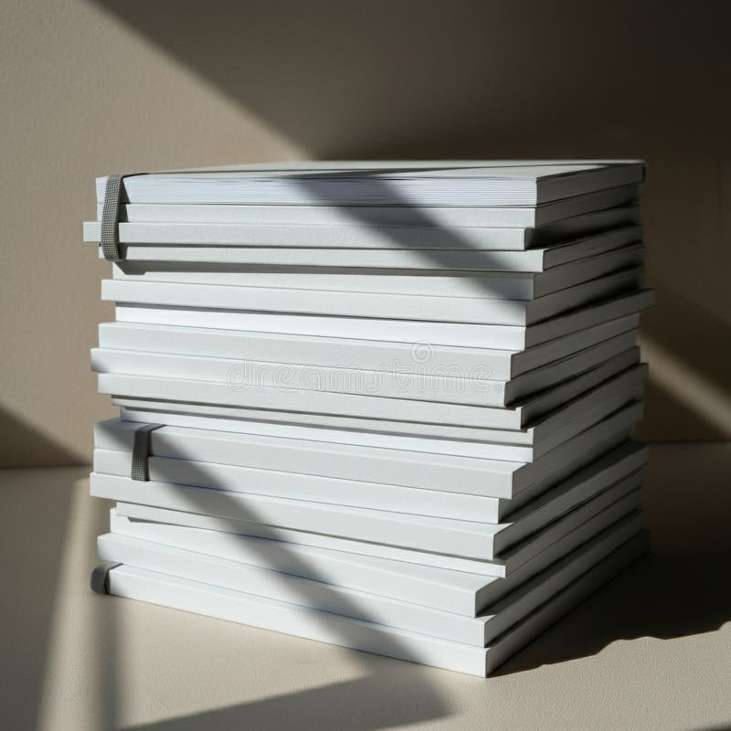A Stack of Rectangular, Closed Books with Plain White Covers is Shown ...