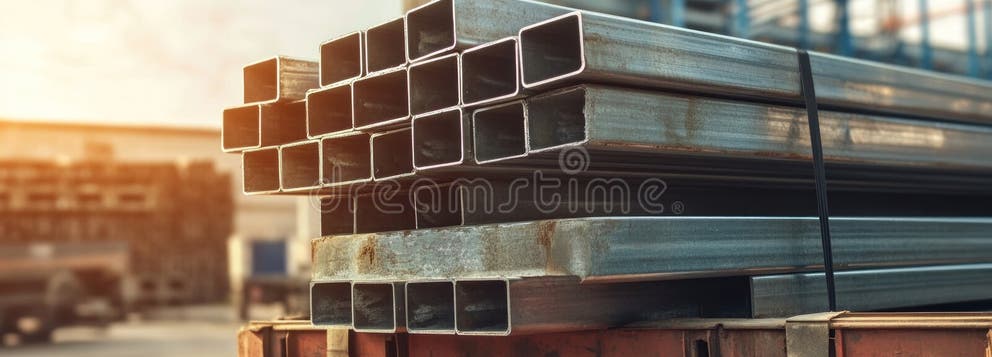 Stacked Rectangular Steel Tubing in Warehouse Stock Image - Image of ...