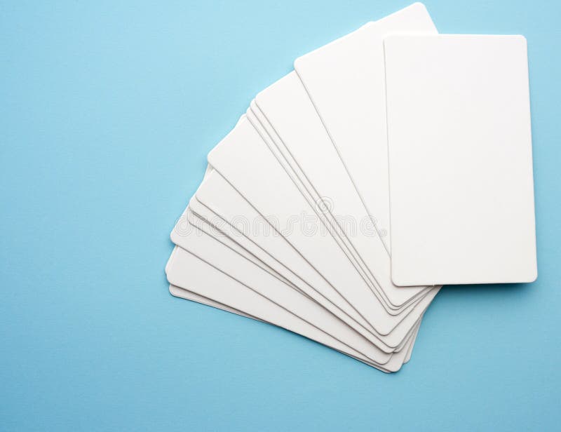 Stack of Rectangular White Paper Blank Business Cards on Blue ...