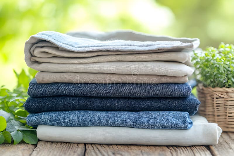 Stack of Recycled Fabric from Natural Materials and Denim, Green ...