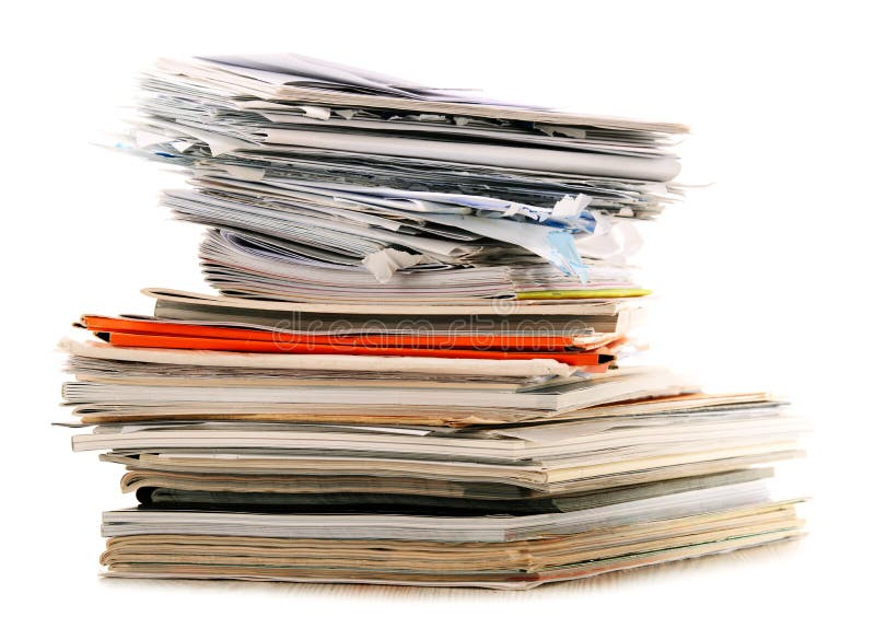 Stack of Recycling Paper on White Stock Image - Image of magazine ...