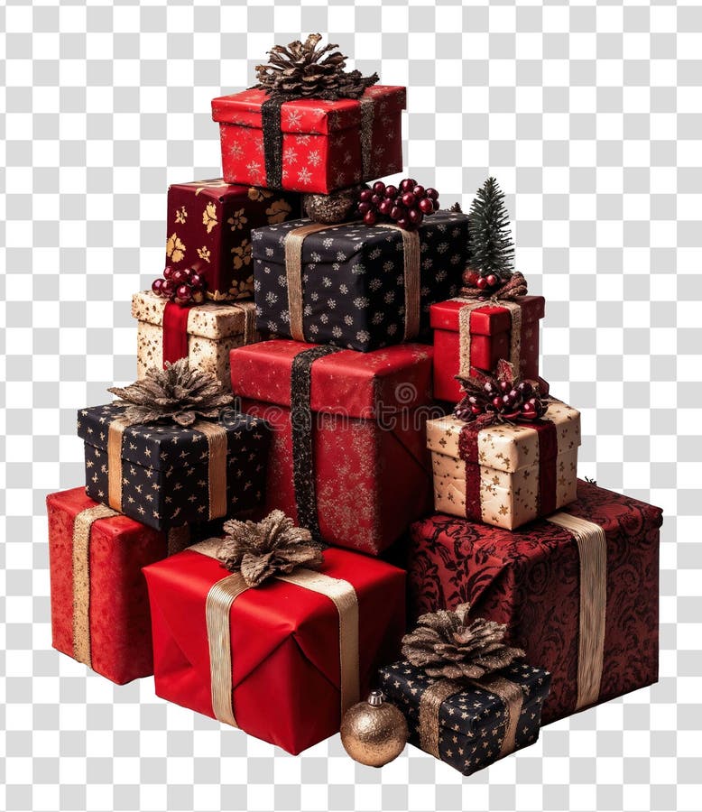 A Stack of Red and Black Boxes with Gold Bows on Top Stock Image ...