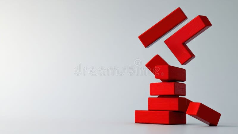 Stack of Red Blocks Collapsing in Minimalist Composition Stock ...