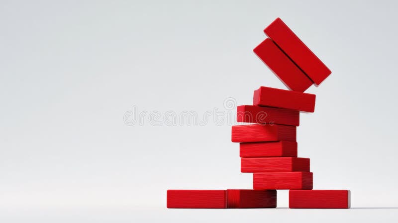 Stack of Red Blocks Collapsing in Minimalist Composition Stock ...