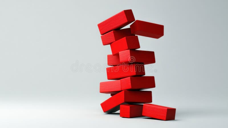Stack of Red Blocks Collapsing in Minimalist Composition Stock ...