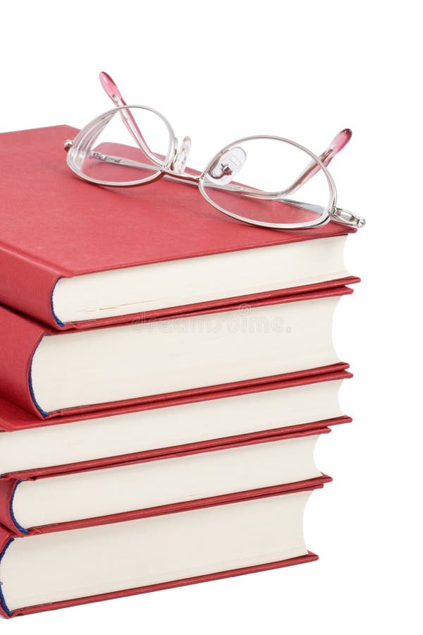 Stack of Red Books with Eyeglasses Stock Image - Image of books, study ...