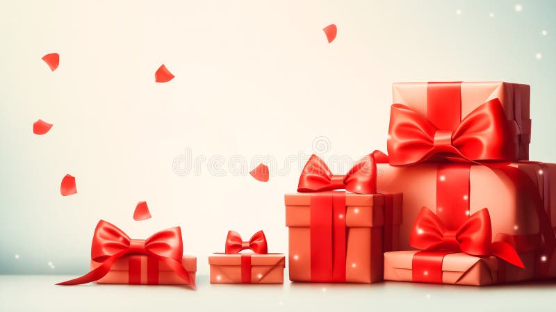 A Stack of Red Boxes with Red Bows on Top. Stock Image - Image of flat ...
