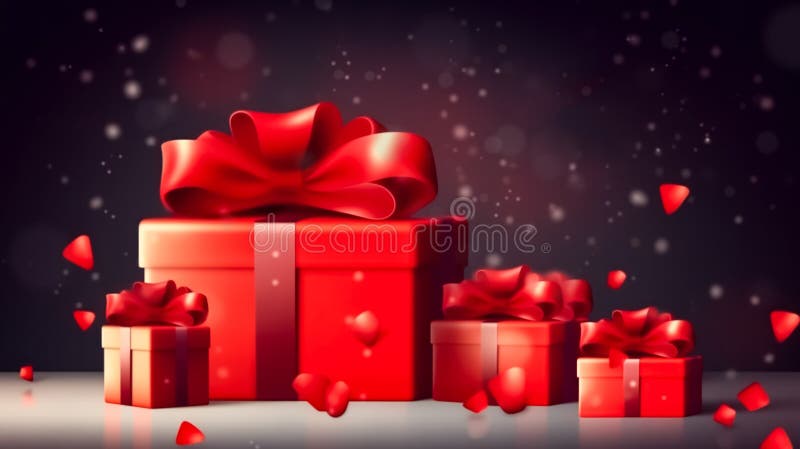 A Stack of Red Boxes with Red Bows on Top Stock Photo - Image of ...