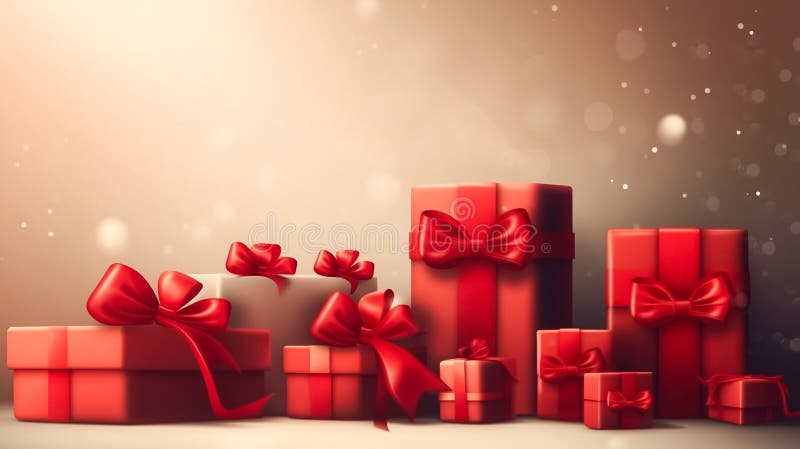 A Stack of Red Boxes with Red Bows on Top. Stock Image - Image of ...