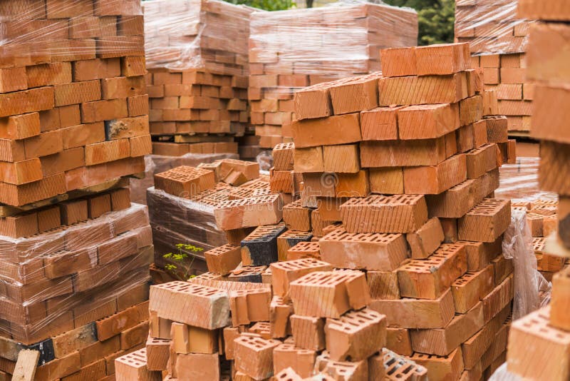 Stack of Red Brick for Construction. Common Quality Building Bricks ...