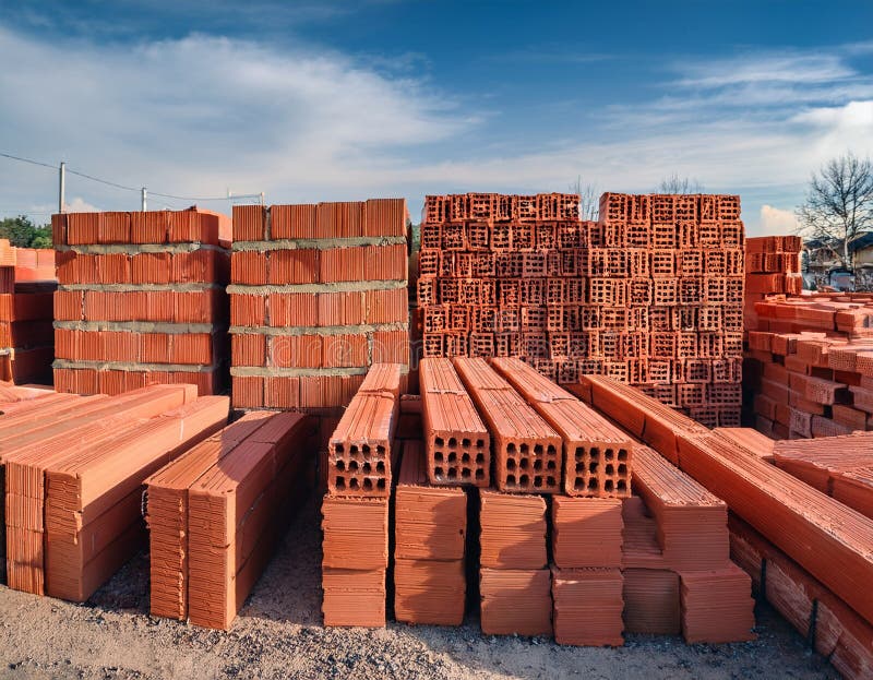 A Stack of Red Bricks Neatly Aligned on a Construction Site, Showcasing ...