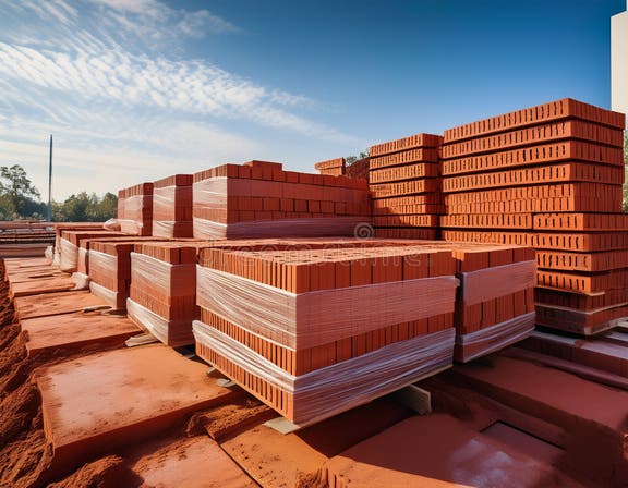 A Stack of Red Bricks Neatly Aligned on a Construction Site, Showcasing ...