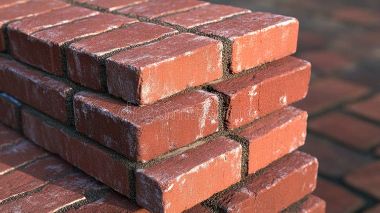 A Stack of Red Bricks Placed on a Brick Floor, Great for Construction ...