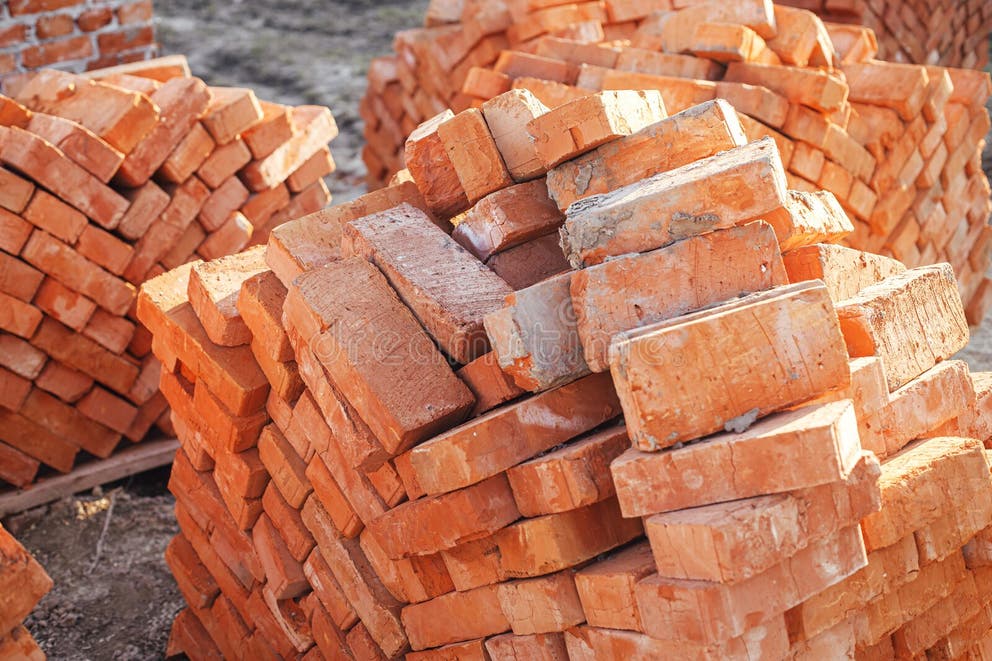 Stack of Red Bricks, Process of House Building. Bricks for Laying ...