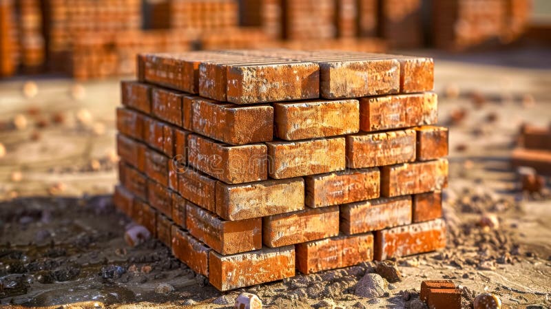 Stack of Red Bricks Laying on Ground at Construction Site Stock Image ...