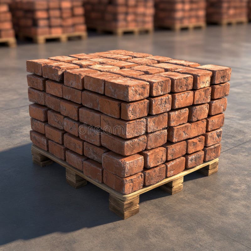 Stack of Red Bricks on a Wooden Pallet at Construction Site Stock ...