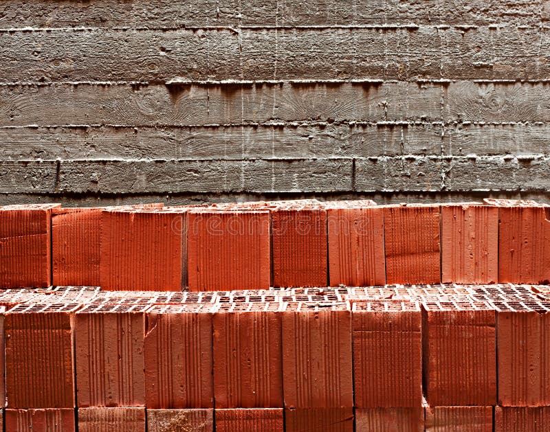 Stack of Red Building Blocks on Messy Site Stock Image - Image of ...