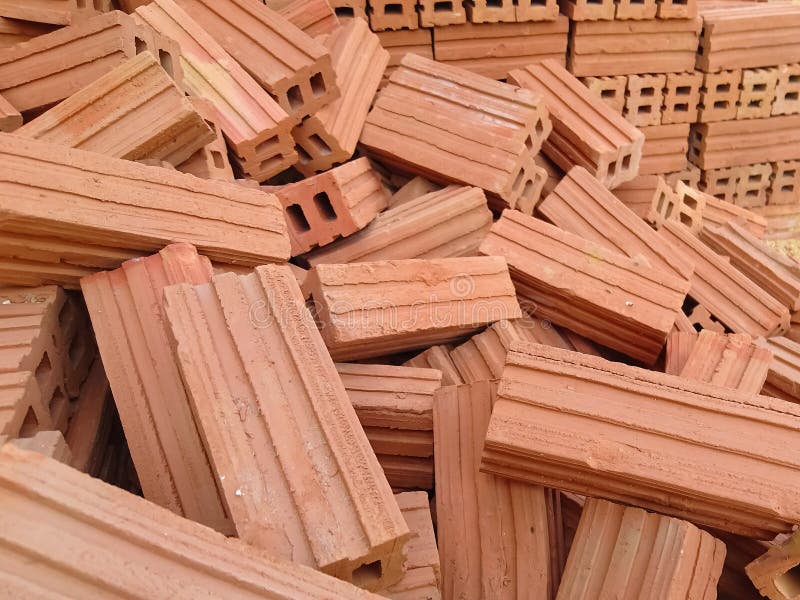 Stack of Red Clay Bricks Close-up Stock Image - Image of building ...