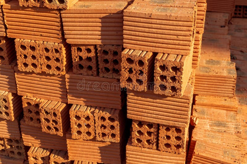 Stack of Red Clay Bricks Close-up Stock Image - Image of building ...