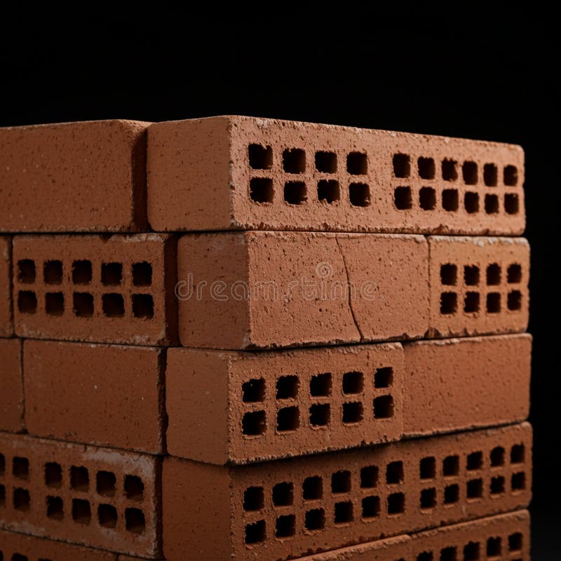 Stack of Red Clay Bricks with Perforations Arranged Neatly. the Bricks ...