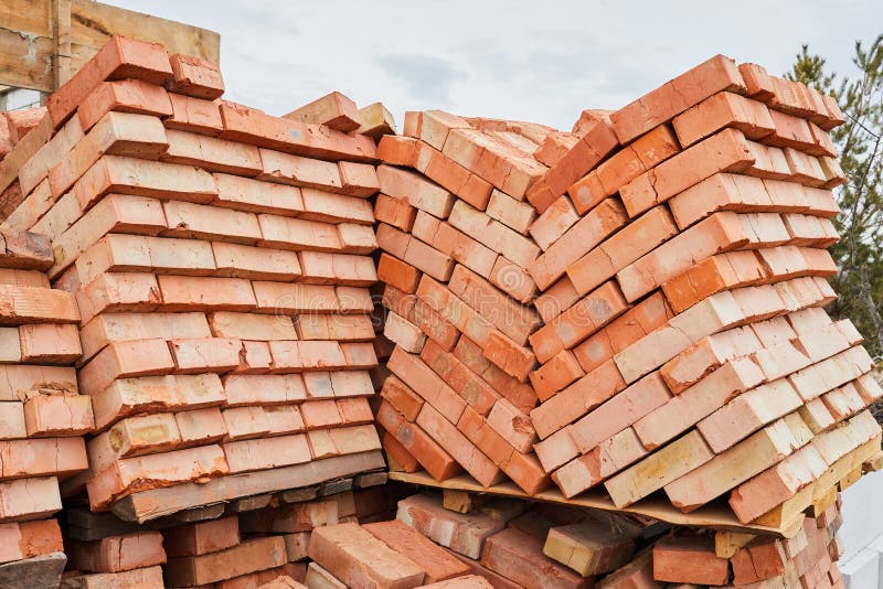 Stack of Red Clay Bricks Close-up Stock Image - Image of building ...