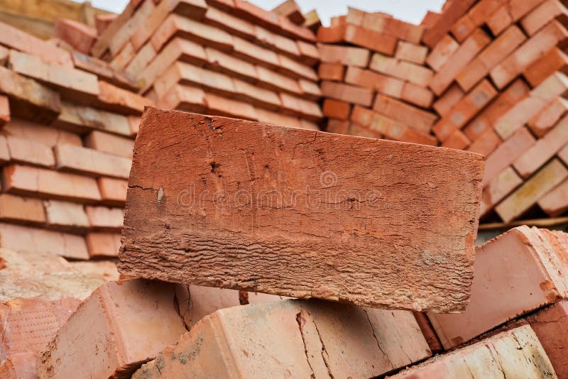 A Stack of Red Clay Bricks in Rows Close Up. Stock Photo - Image of ...
