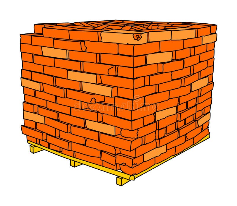 A Stack of Red Clay Bricks Vector on Wooden Pallet Isolated on a White ...
