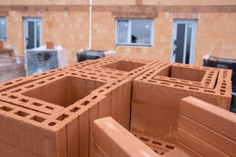 Stack of Red Clay Ceramic Thermo Bricks Construction Material, Work ...