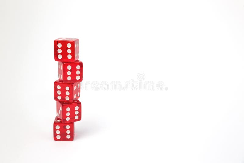 Stack of Red Dice with White Dots on a Plain White Background, Symbolizing Chance and ...