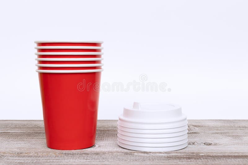 Stack of Red Disposable Paper Cups and Covers Stock Photo - Image of ...