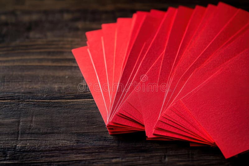 Stack of Red Envelopes on Wooden Surface with Traditional Festival ...
