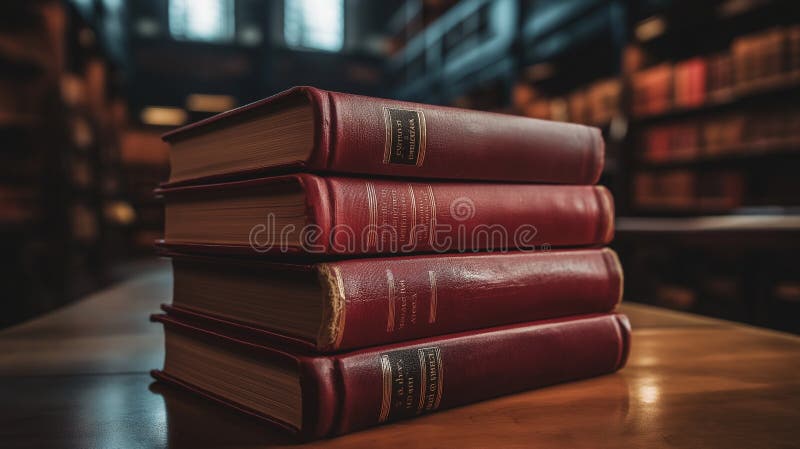Stack of Red Law Books on a Wooden Table in a Library Stock Photo ...