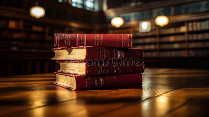 Stack of Red Law Books on a Wooden Table in a Library Stock Image ...