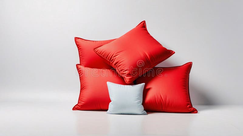 Stack of Red and Light Blue Pillows on White Background Stock ...