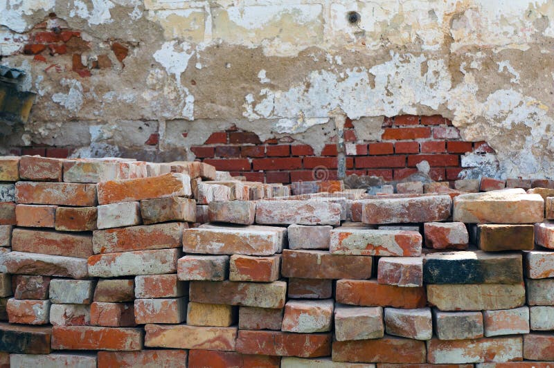 Stack of Red Medieval Bricks during Restoration of Old Building Stock ...