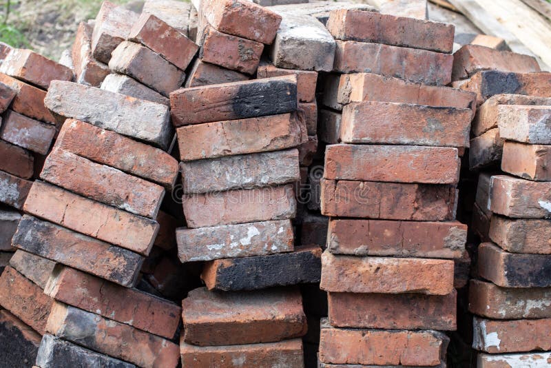 A Stack of Red Not New Fire Bricks for Laying a Home Stove Stock Photo ...