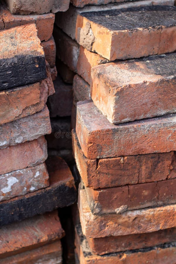 A Stack of Red Not New Fire Bricks for Laying a Home Stove Stock Photo ...
