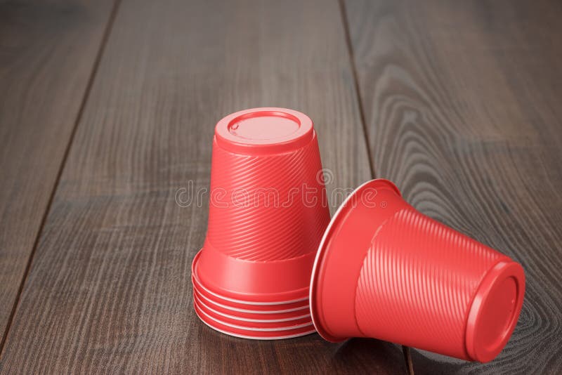 Stack of Red Plastic Cups on the Table Stock Photo - Image of hangover ...