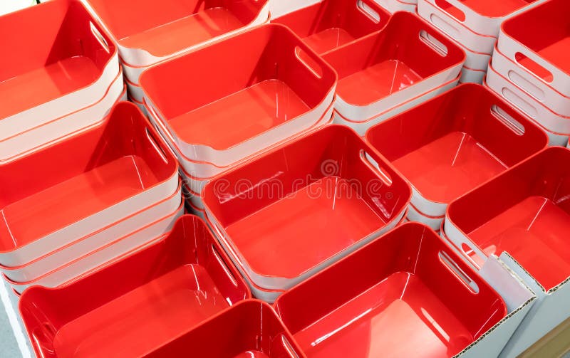 Stack of Red Plastic Trays Arrangement for Background Stock Photo ...