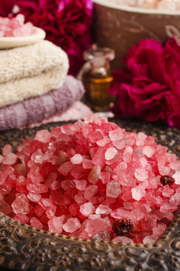 Stack of red sea salt stock photo. Image of aromatherapy - 51410134