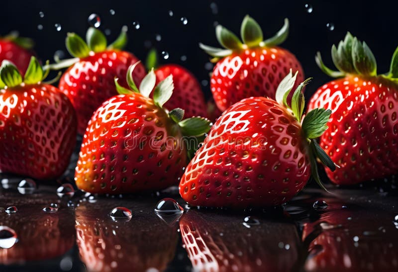 A Stack of Red Strawberries, a Seedless Fruit, on a Black Surface Stock ...