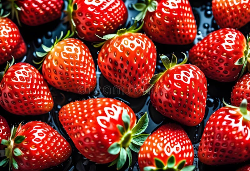 A Stack of Red Strawberries, a Seedless Fruit, on a Black Surface Stock ...