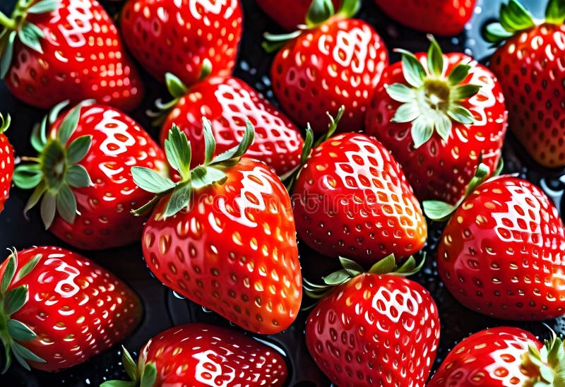 A Stack of Red Strawberries, a Seedless Fruit, on a Black Surface Stock ...
